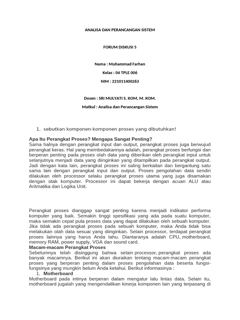 Analisa Dan Perancangan Sistem Farhan | PDF