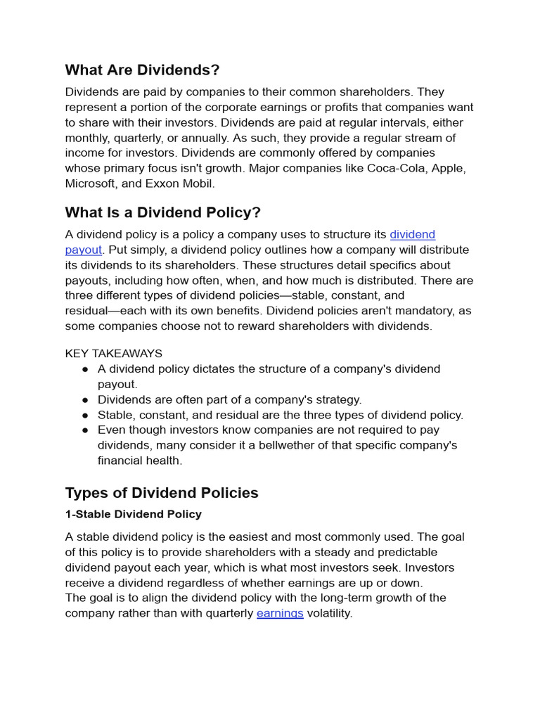 Dividend Policies 3 Corporate! | PDF | Dividend | Investing