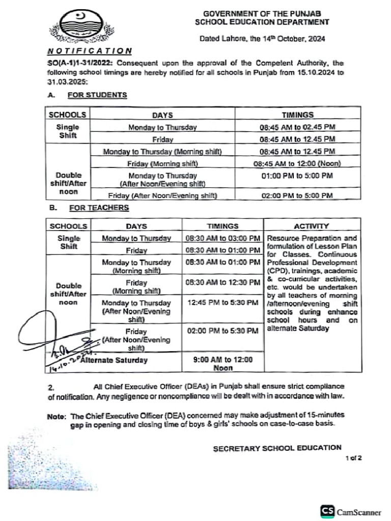 School Timings | PDF