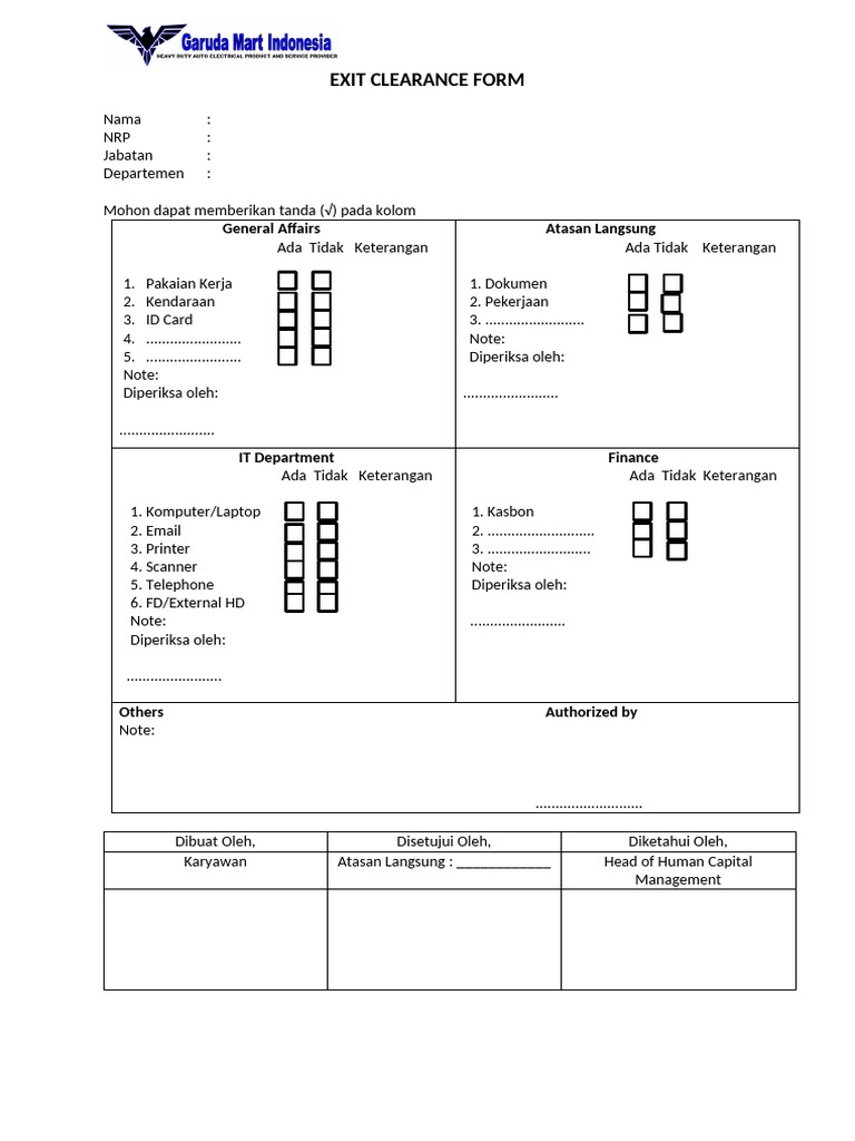 Formulir Clearance Keluar Karyawan | PDF