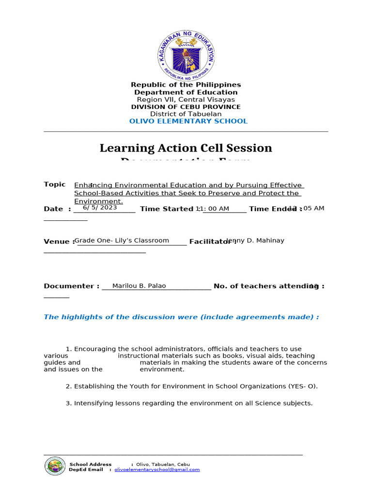 Yes o Lac Session Template 2022 2023 | PDF | Teachers | Classroom