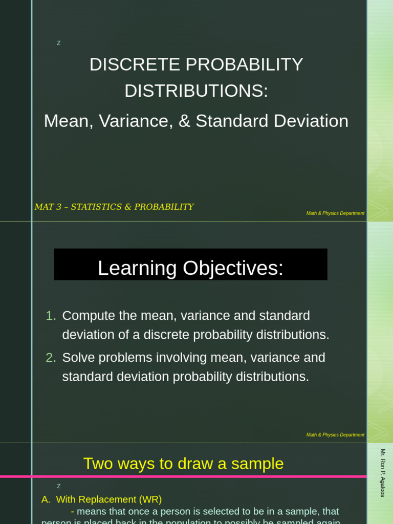 Mean and Variance in Probability Distributions | PDF | Variance ...