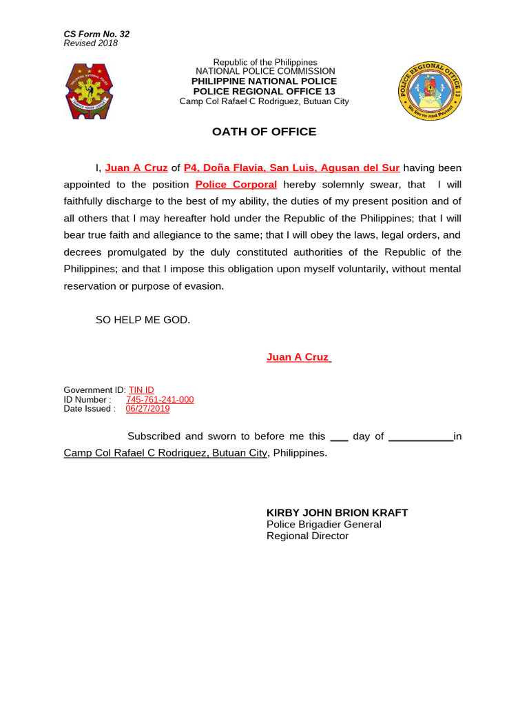 Sample Oath of Office | PDF