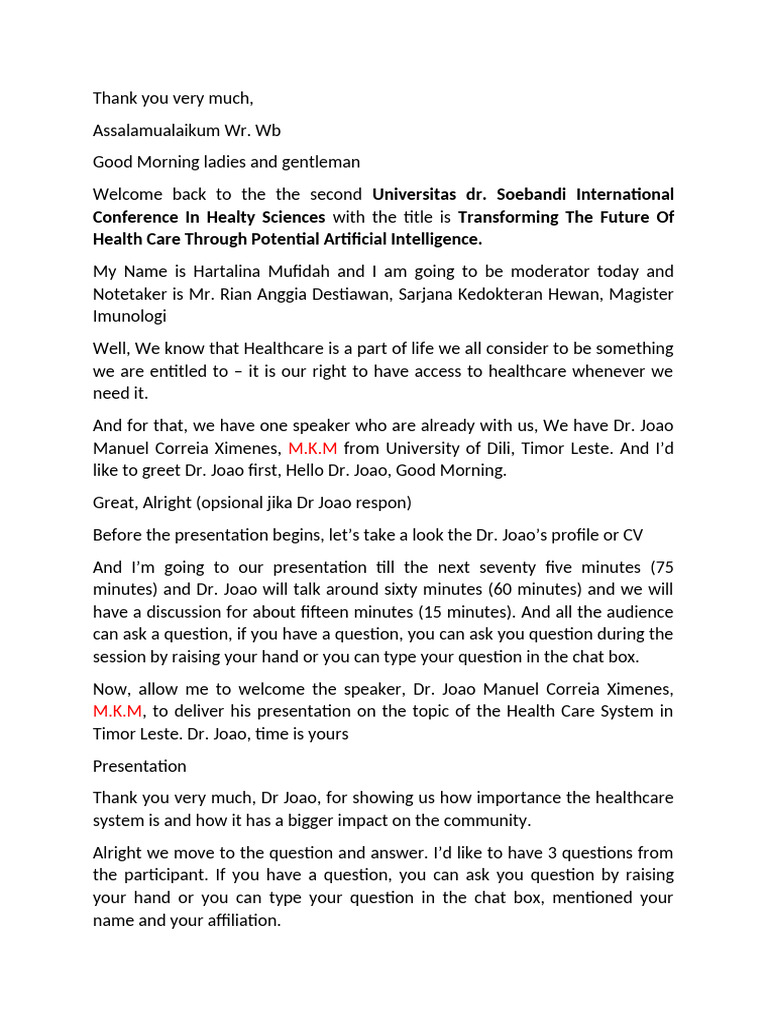 Naskah Moderator ICOHS | PDF | Self-Improvement