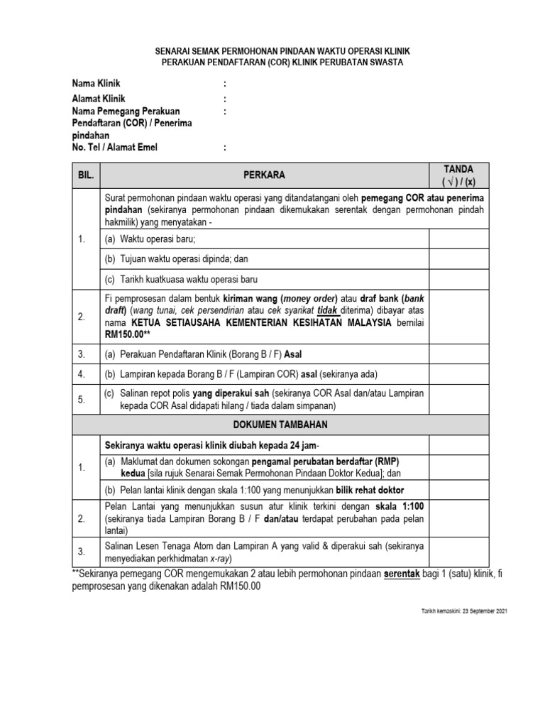 12 - Senarai Semak Pindaan Waktu Operasi PMC | PDF | Teknologi & Rekayasa