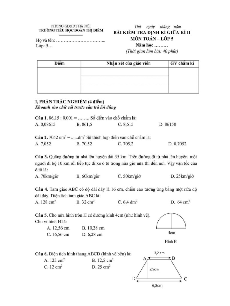 đề gk2 toán5 | PDF