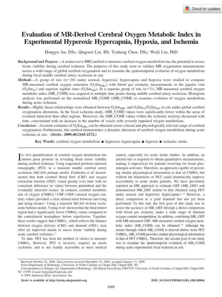 An Et Al 2009 Evaluation of MR Derived Cerebral Oxygen Metabolic Index ...