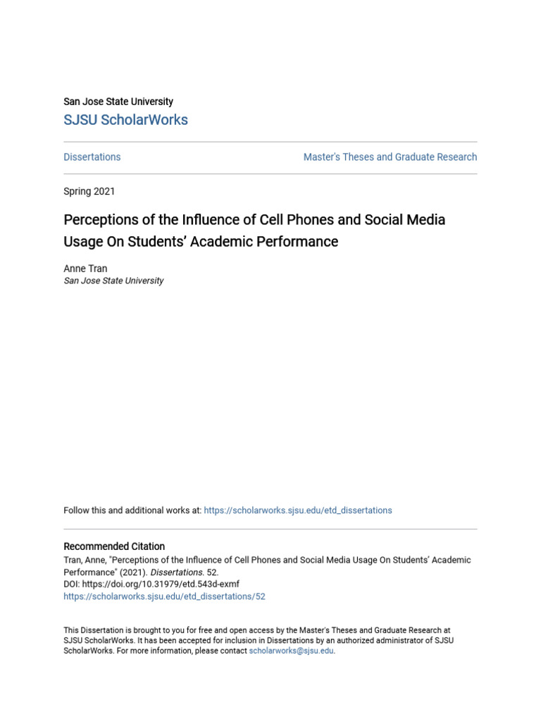 Perceptions of The Influence of Cell Phones and Social Media Usa | PDF ...