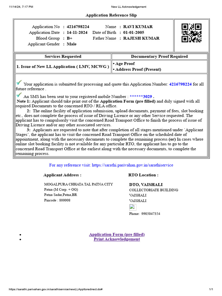New LL Acknowledgement | PDF | Road Transport | Land Transport
