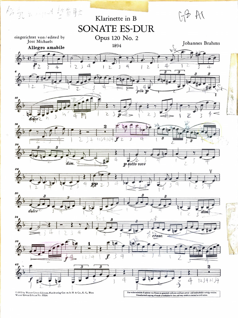 Brahms-Sonata in F Minor Op.120 No.2 - Clarinet in BB | PDF