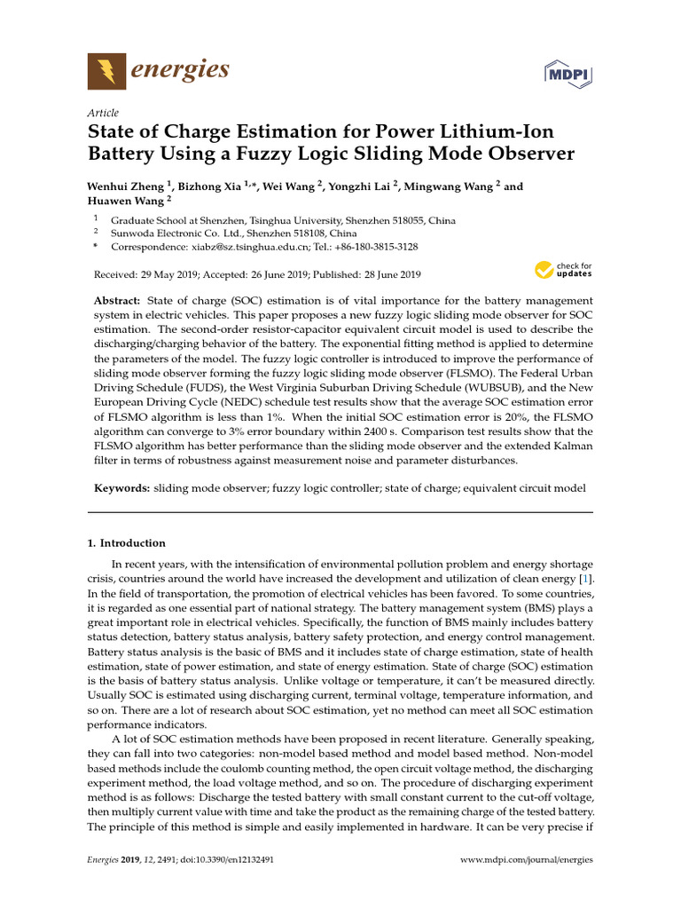 State Of Charge Estimation For Power Lithium Ion Battery Using A Fuzzy