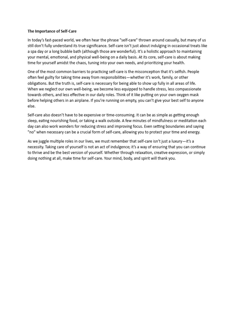 The Importance of Self | PDF