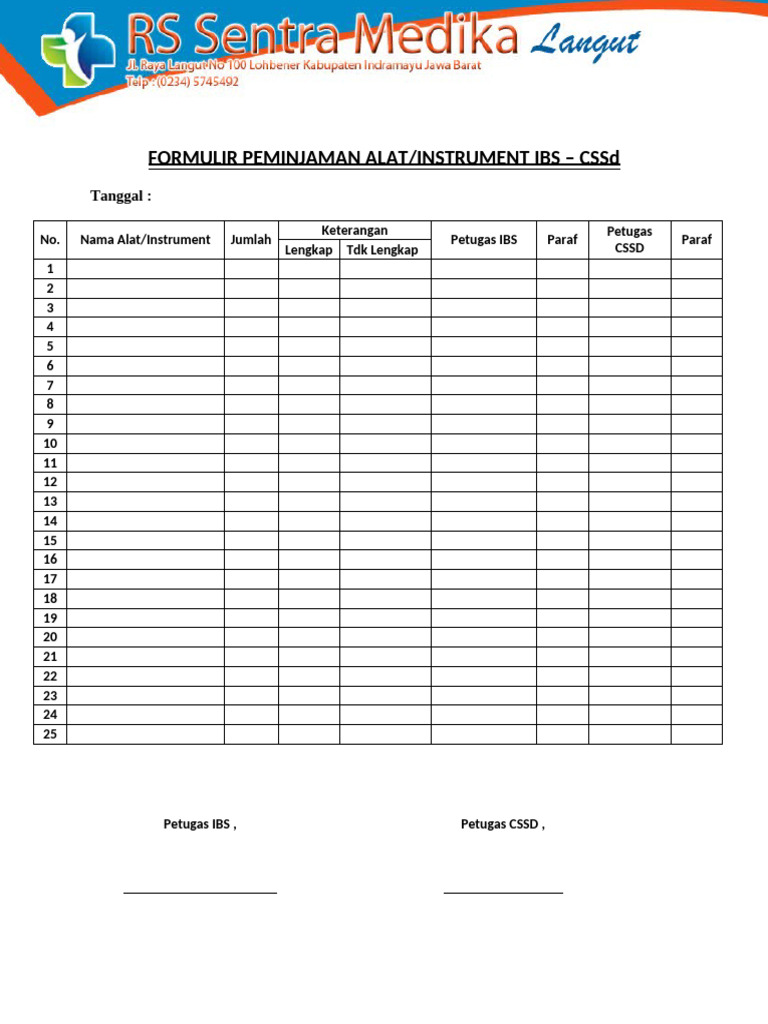 Form Peminjaman Alat CSSD Ke Ibs | PDF