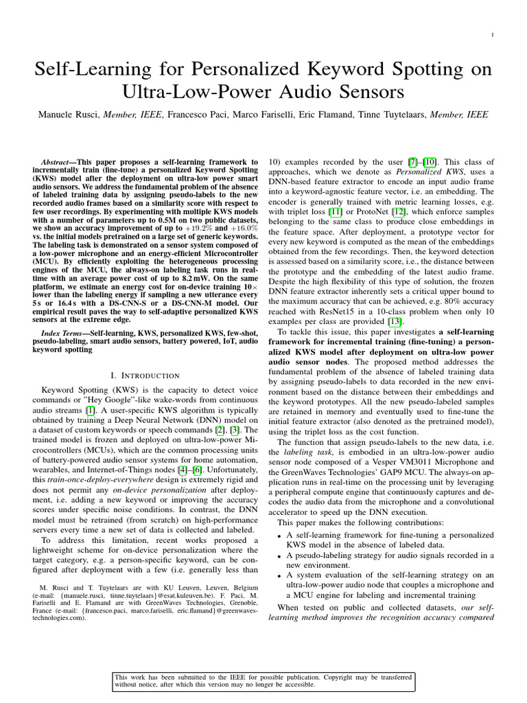Self-Learning For Personalized Keyword Spotting On Ultra-Low-Power ...