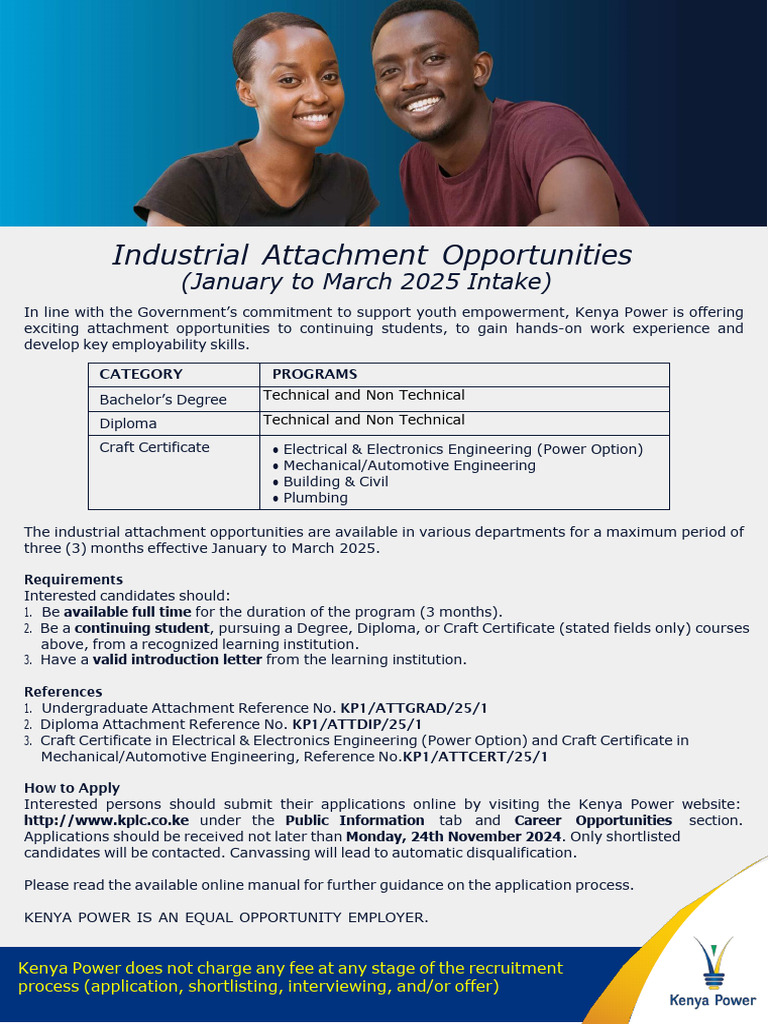 Kenya Power Industrial Attachments 2025 | PDF | Finance & Money ...