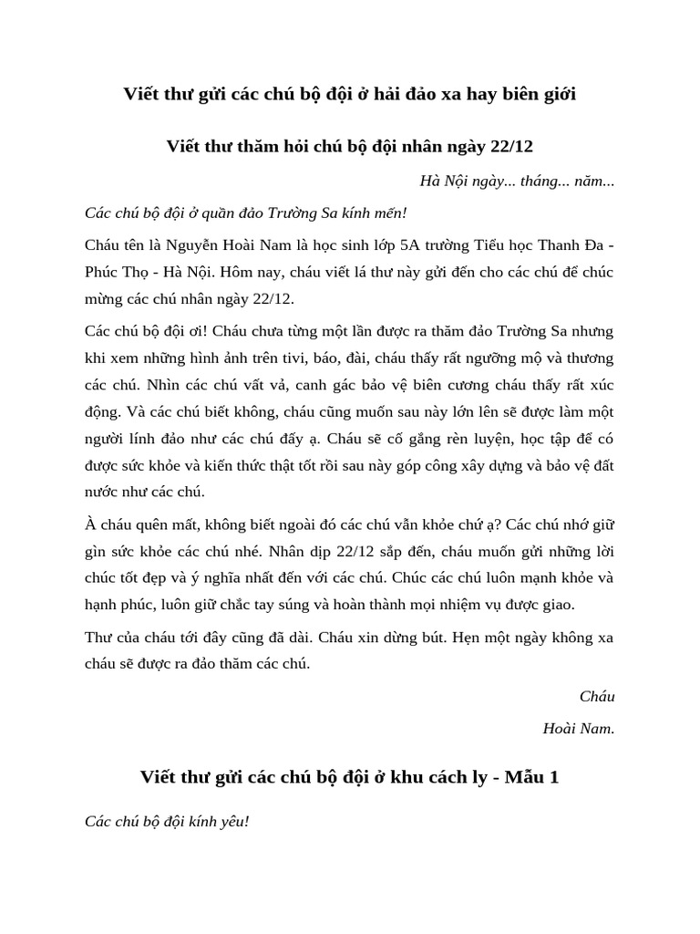 Viet Thu Gui Cac Chu Bo Doi o Hai Dao Xa Hay Bien Gioi | PDF