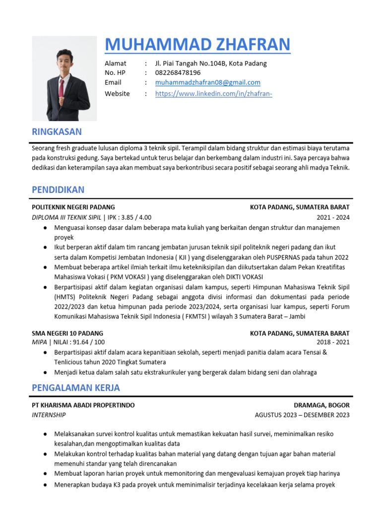 CV Muhammad Zhafran | PDF | Seni