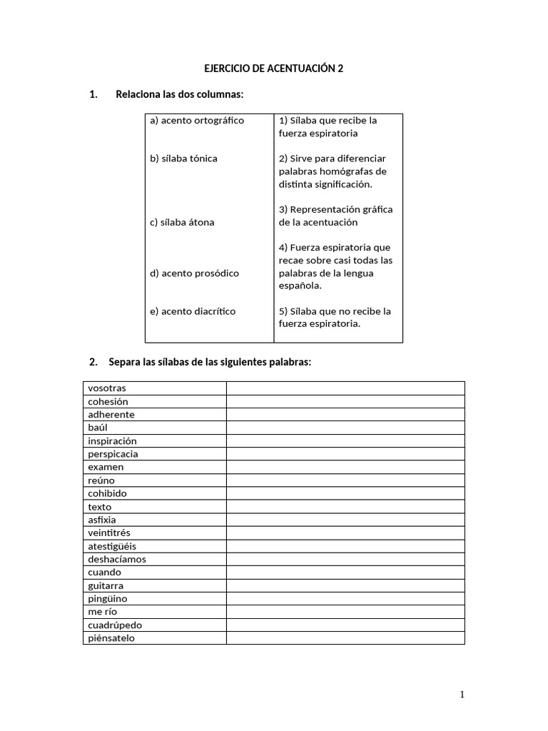 Ficha Acentuacion 2 - 24 | PDF | Lingüística | Fonología