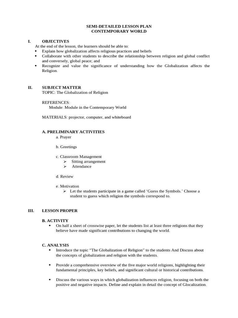 CONTEMPORARY_WORLD(LESSON-PLAN) | PDF | Lesson Plan | Globalization