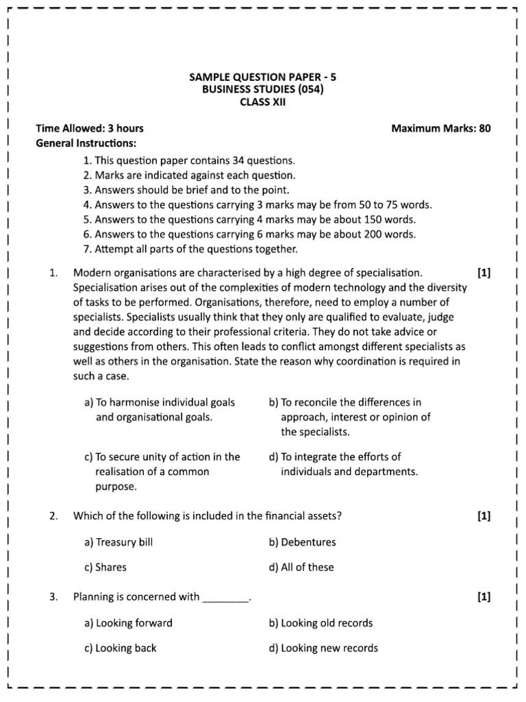 Business Studies Sample Question Paper | PDF | Business