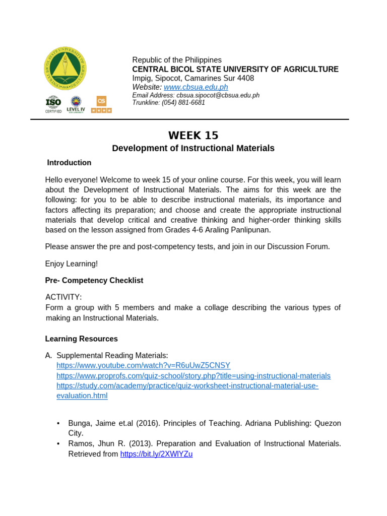 Week 15 SSTUD. 2 Development of Instructional Materials | PDF ...