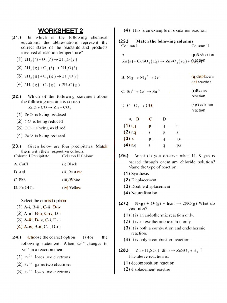 10th CBSE Science MCQ Worksheet Chapter 1 | PDF