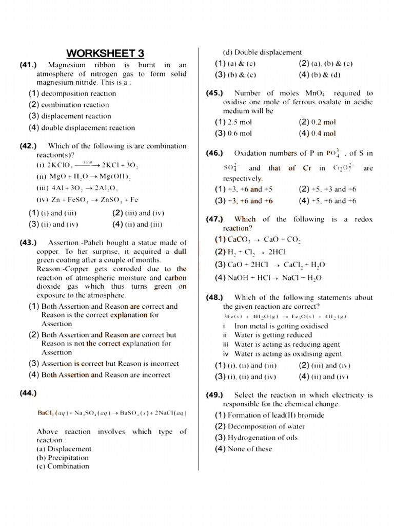 10th CBSE Science MCQ Worksheet Chapter 1 | PDF