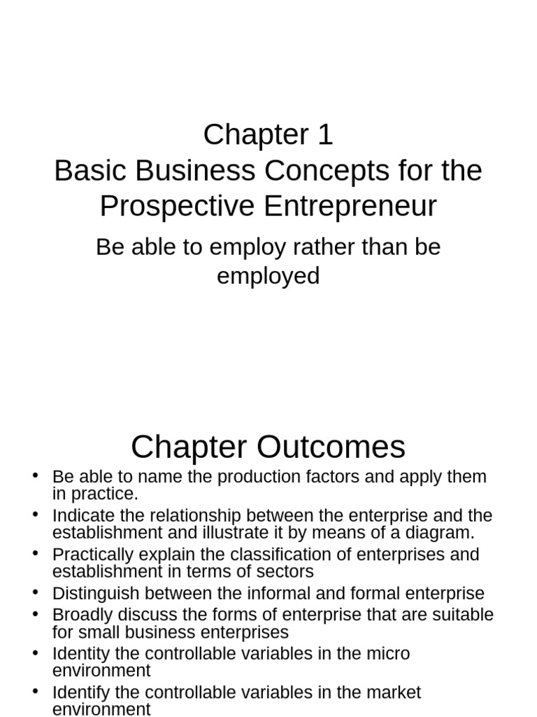 Chapter 1 - Business Concepts | PDF | Partnership | Entrepreneurship