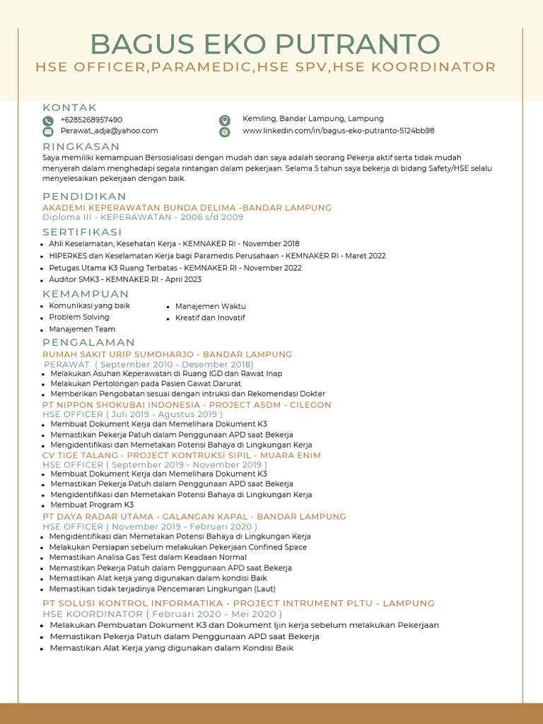 CV Ahli K3 Umum Bagus Eko Putranto | PDF