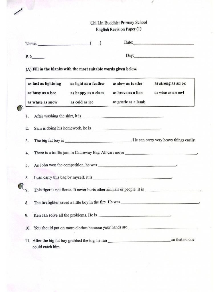 Kevin Test Paper p6 English Formative 1. 2 | PDF