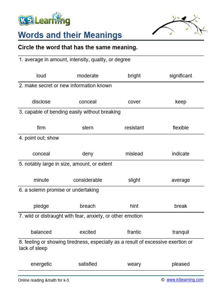 Grade 4 Words Meanings 2 | PDF