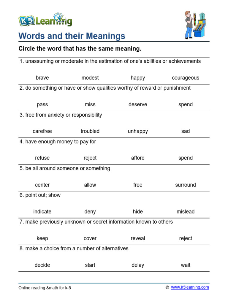 Vocabulary Synonyms Worksheet | PDF