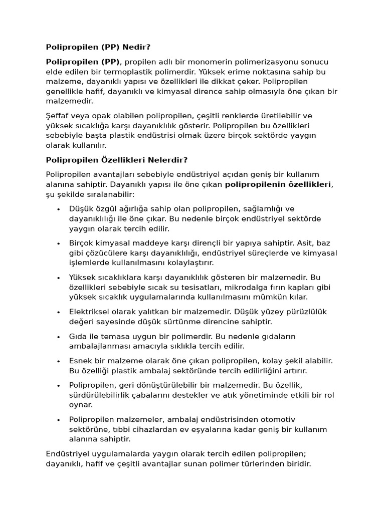 Polipropilen (PP) Nedir? Polipropilen (PP) | PDF