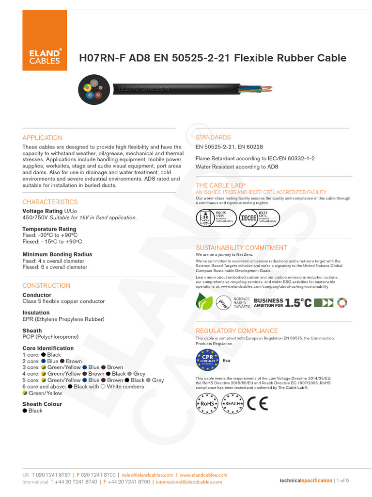 h07rn F Ad8 en 50525 2 21 Flexible Rubber Cable | PDF | Alternating Current | Electrical Wiring