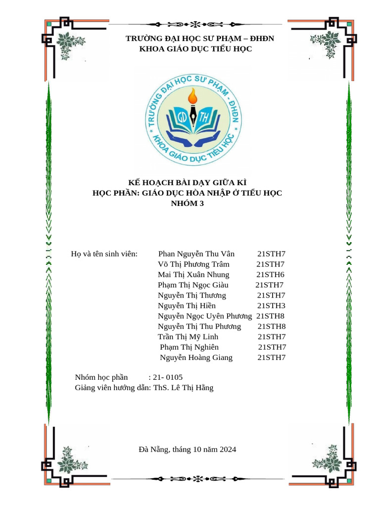 NHÓM 3 - KHBD GIỮA KÌ - GIÁO DỤC HÒA NHẬP | PDF