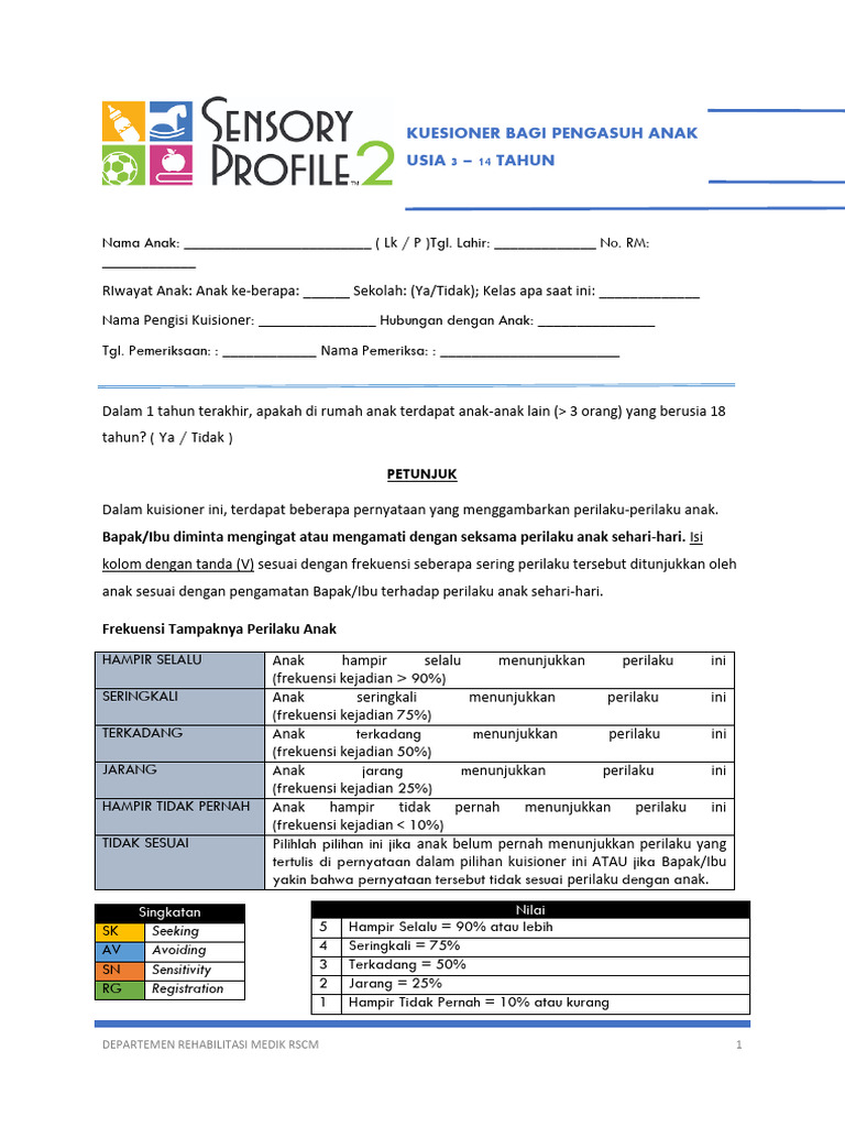 SENSORY PROFILE 2 Usia 3-14 Tahun | PDF