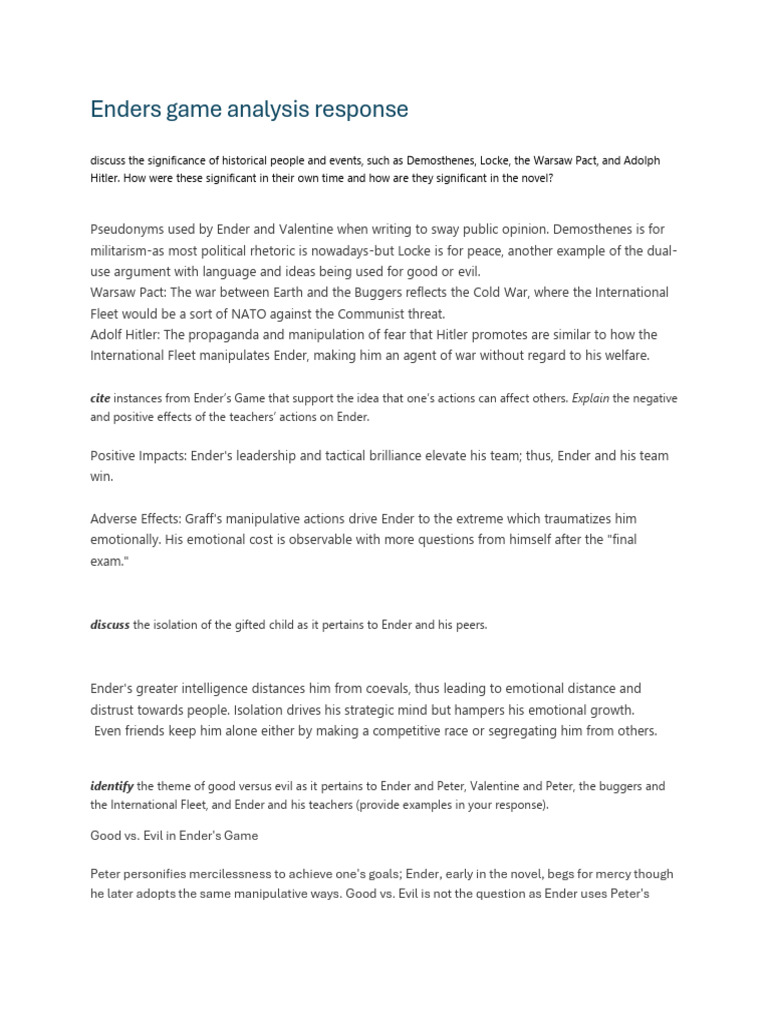 Enders Game Analysis | PDF | Politics | Games & Activities