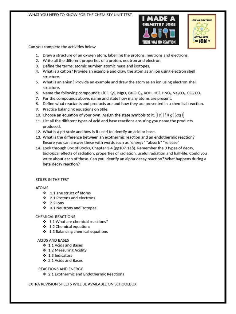 Year 9 Chemistry Revision Guide | PDF
