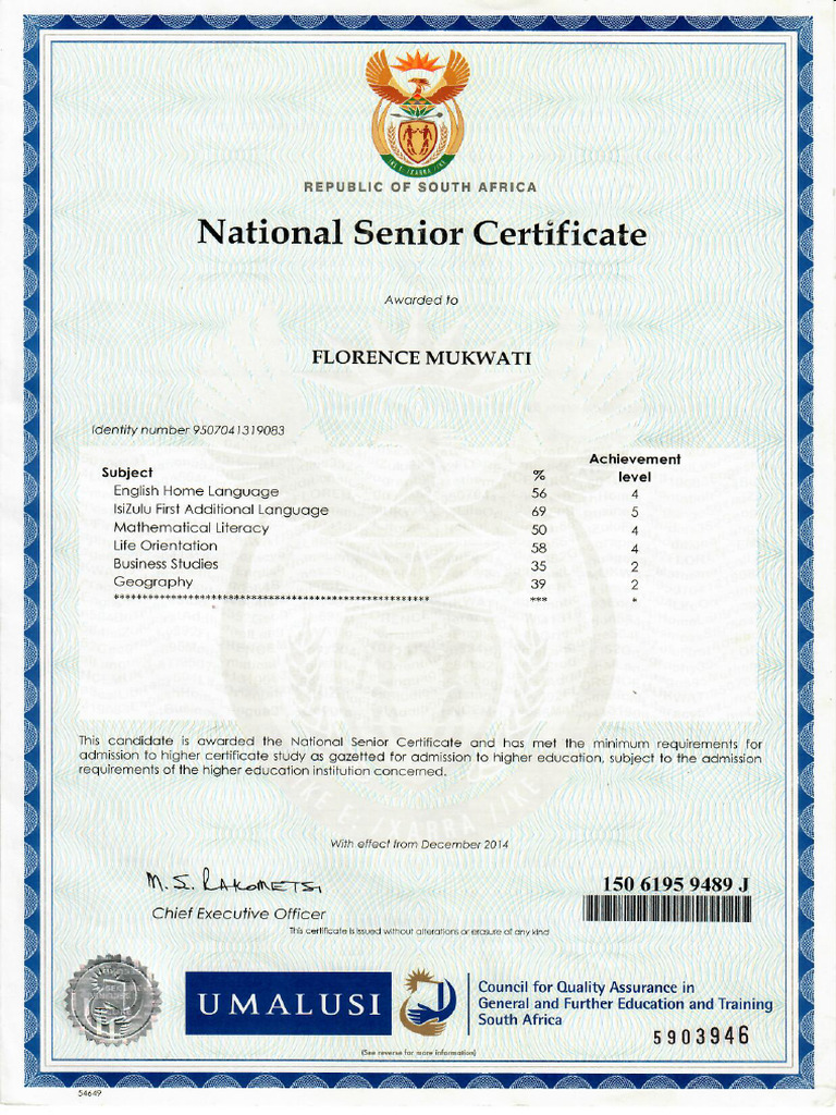 Matric Certificate | PDF