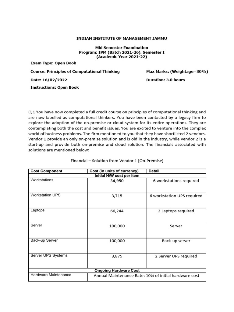 Principles of Computational Thinking QP End Sem (S I) IPM | PDF | Computer Network | Server ...