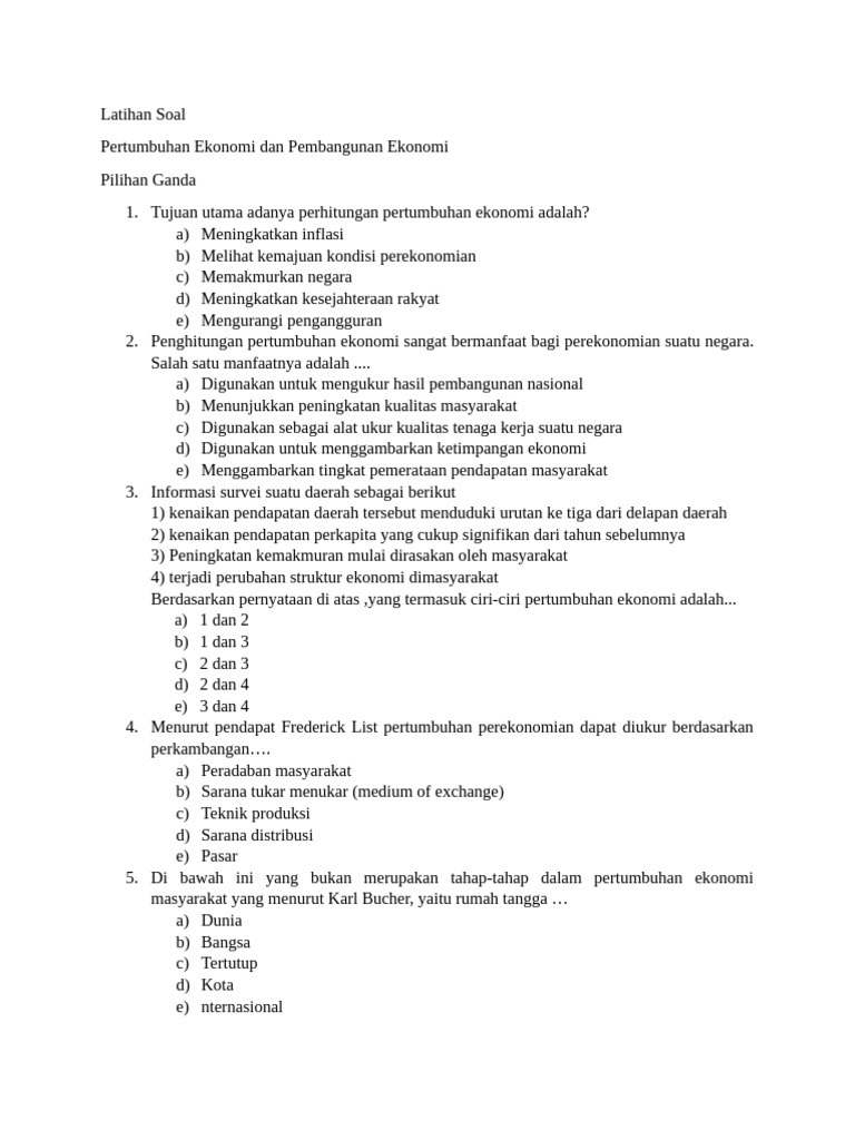 Latihan Soal Pertumbuhan & Pembangunan Ekonomi | PDF | Pengelolaan Keuangan & Uang