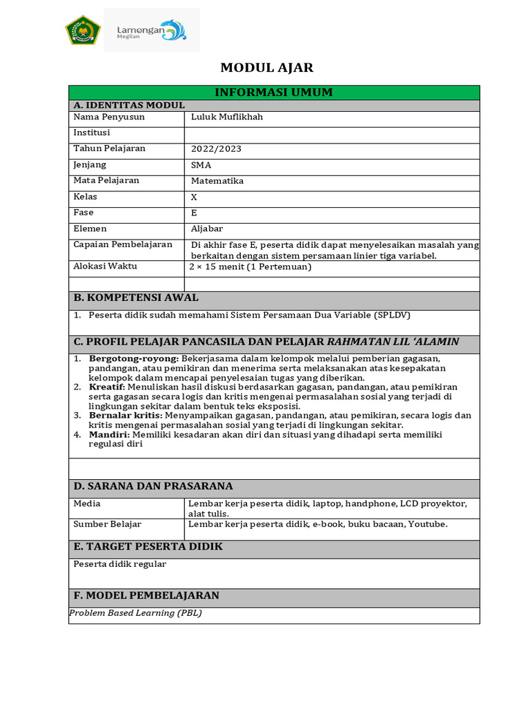 Modul Ajar Fix BGTTT | PDF
