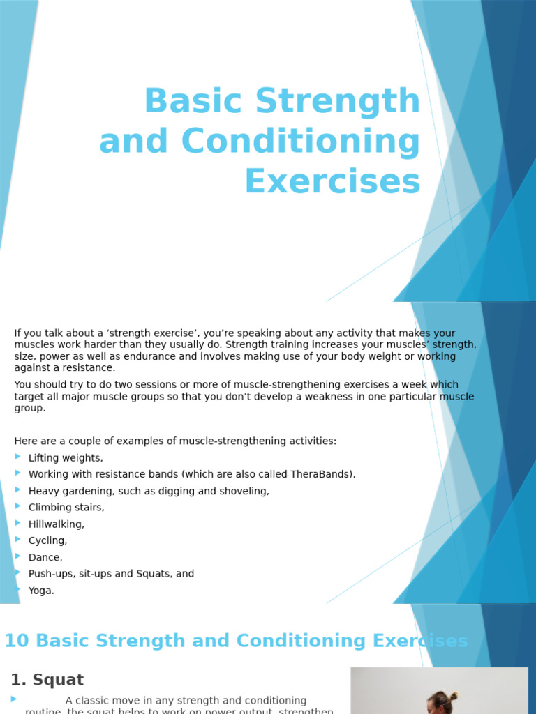 Basic Strength and Conditioning Exercises | PDF | Strength Training | Balance (Ability)