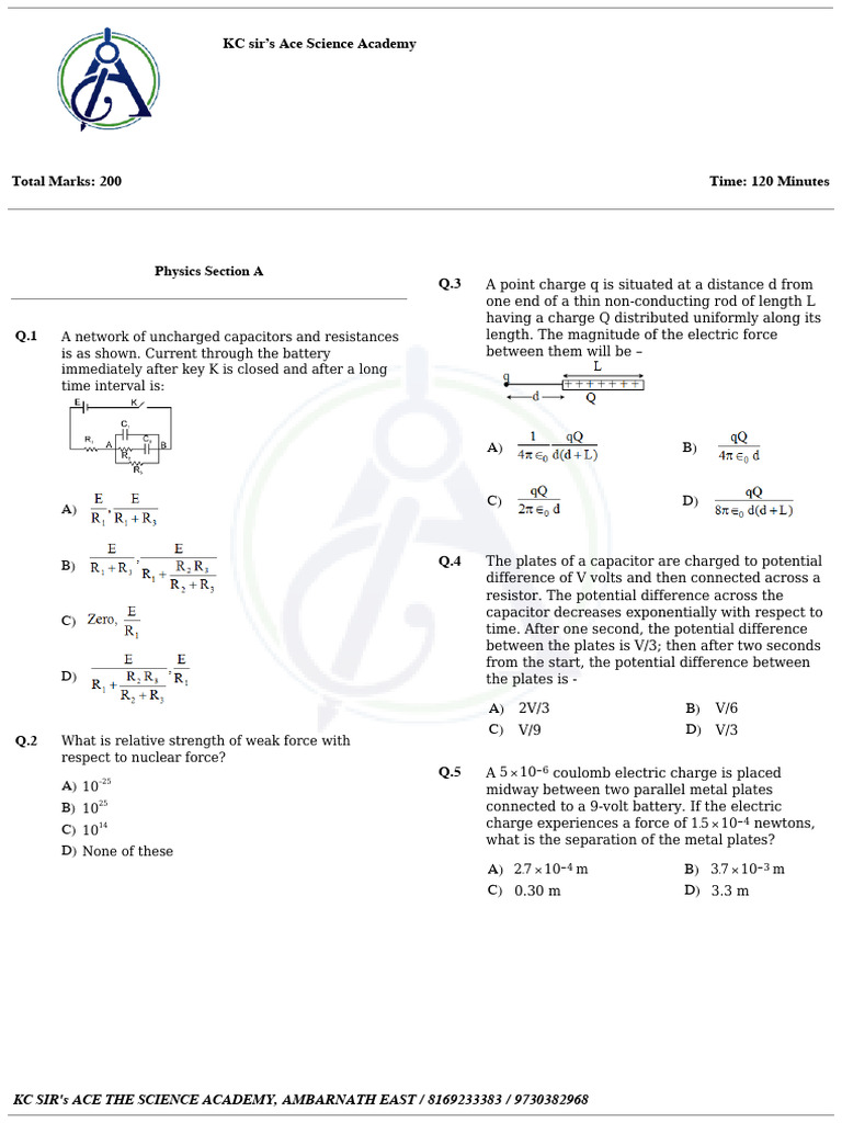 Electrostatics and capacitor-JEE WORKSHEET | PDF | Capacitor | Capacitance