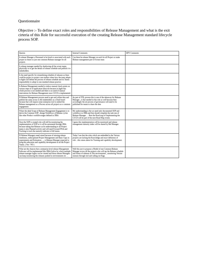 Release Manager Questionnaire | PDF | Software Development Process | Computer Science
