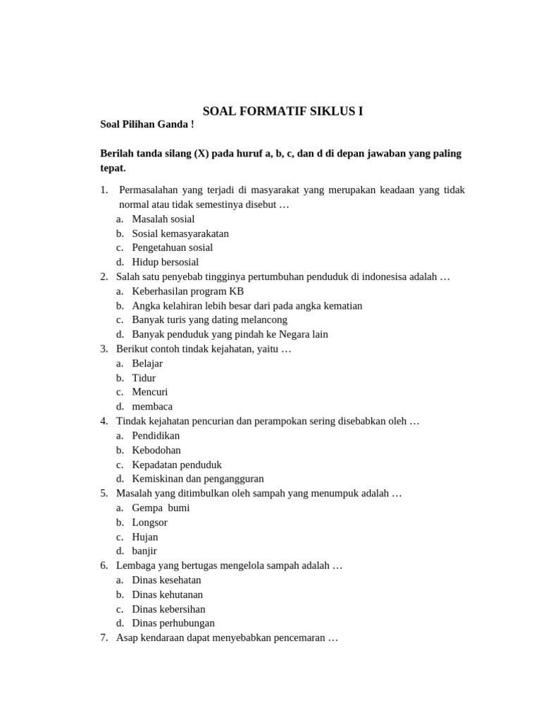 Soal Formatif Siklus I | PDF