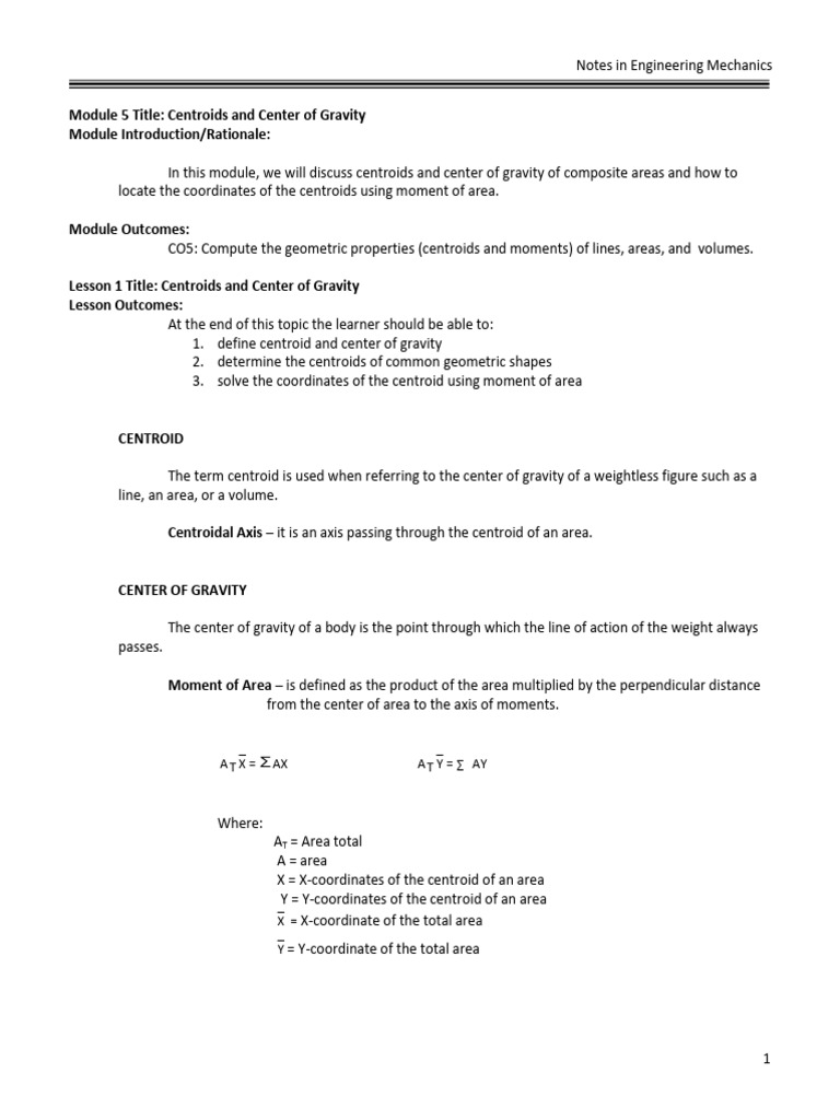 Module 5 Centroids and Center of Gravity 4 | PDF | Area | Center Of Mass