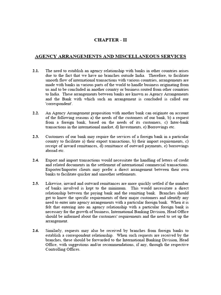 Agency Arrangements in International Banking | PDF | Letter Of Credit ...