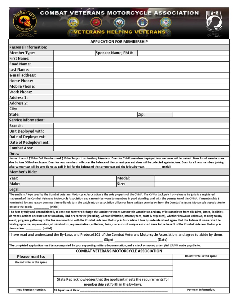 CVMA Membership Application Form | PDF | Veteran | Government