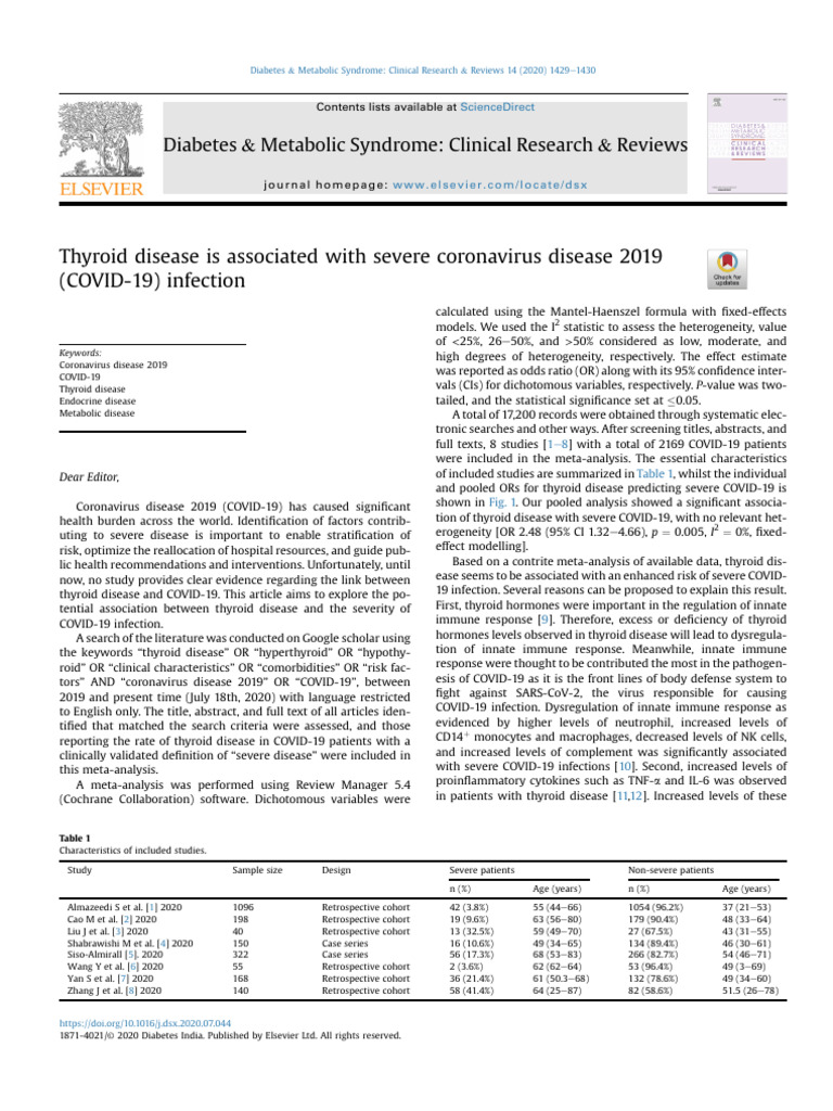 Thyroid and Covid 19 Diabetes Metabolisme Syndrome | PDF | Immune ...